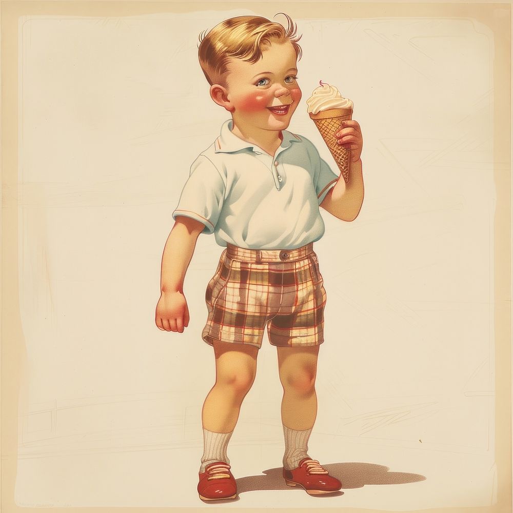 Vintage illustration cute boy Eating | Free Photo Illustration - rawpixel