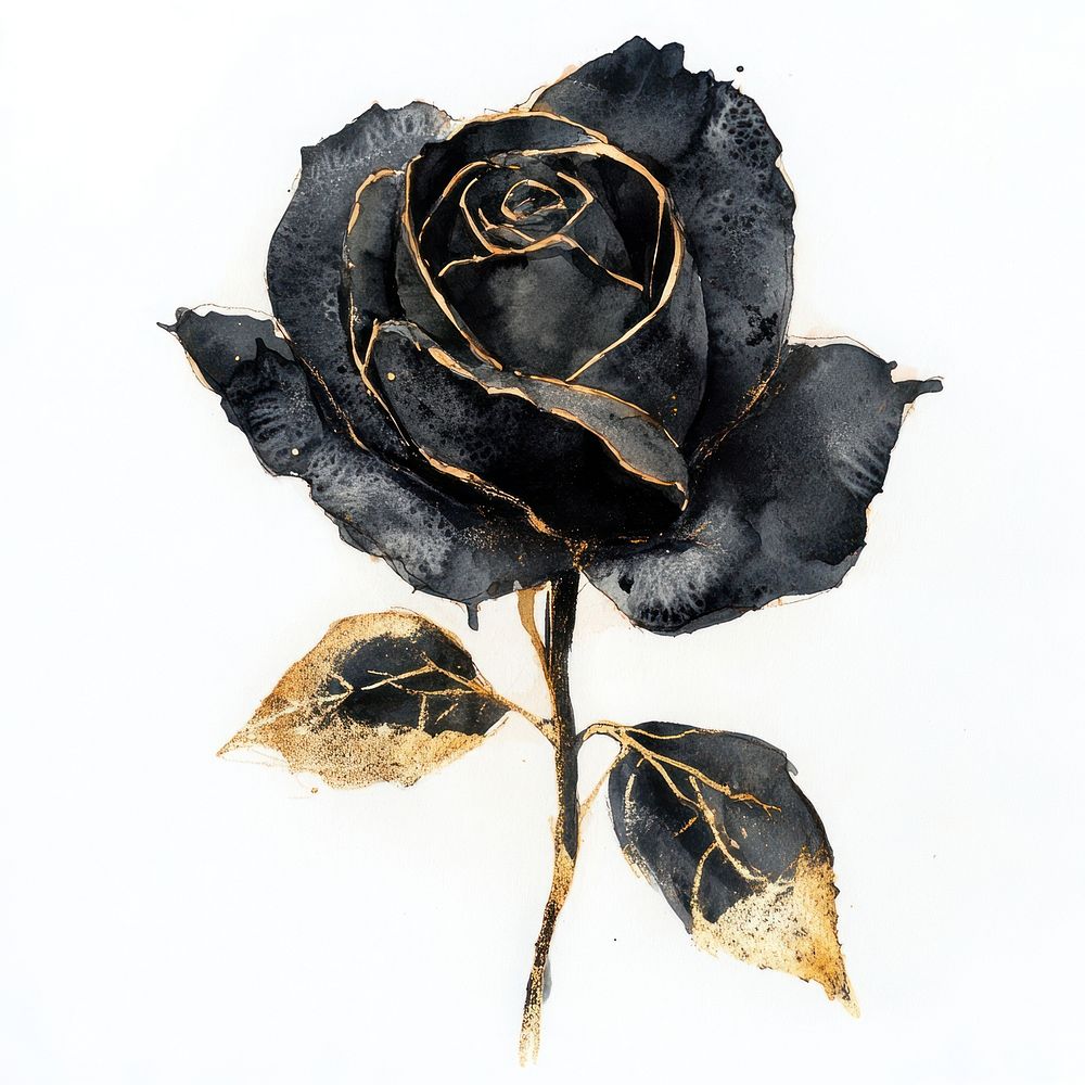 Black color rose watercolor painting | Premium Photo Illustration ...