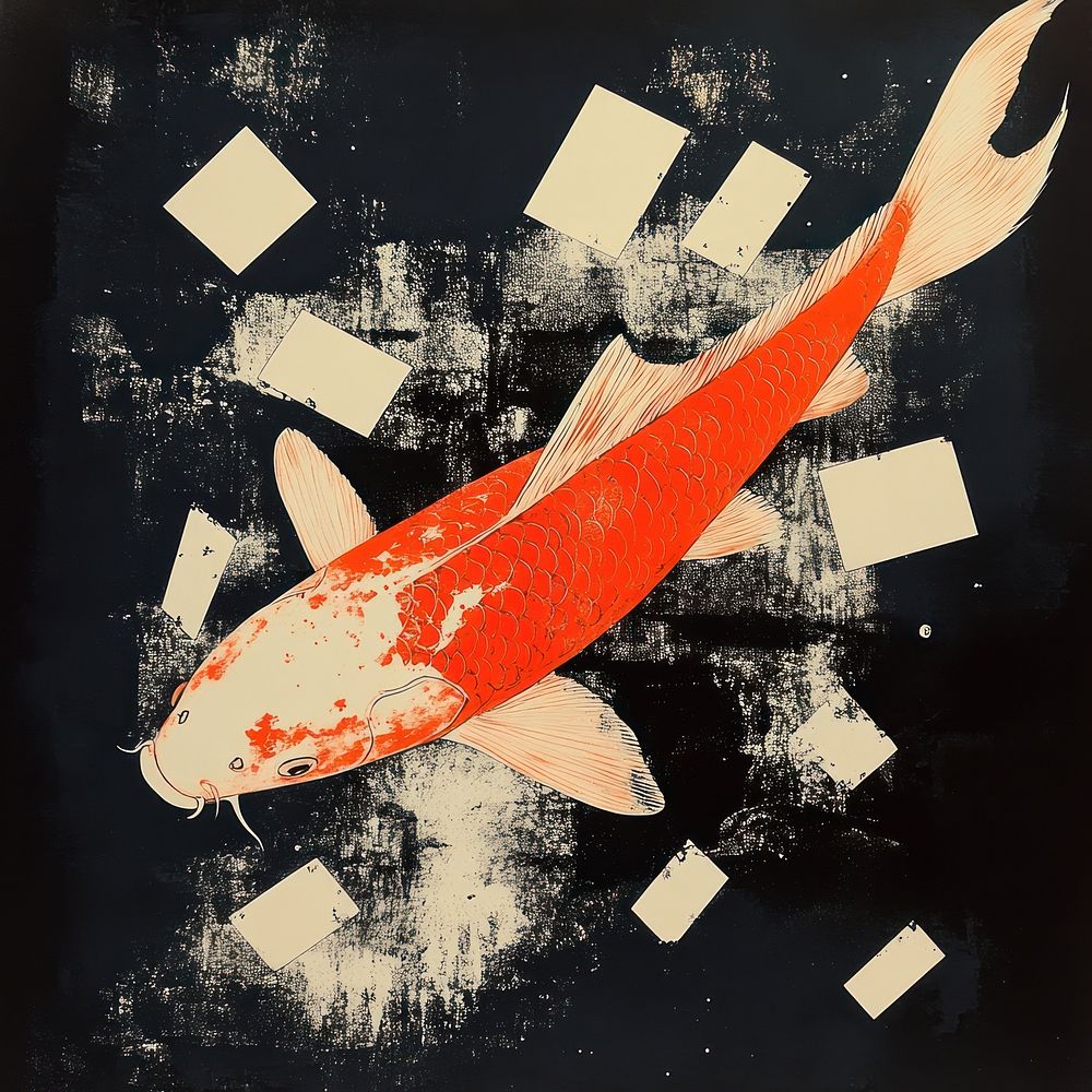 koi fish swimming sea geometric | Free Photo Illustration - rawpixel