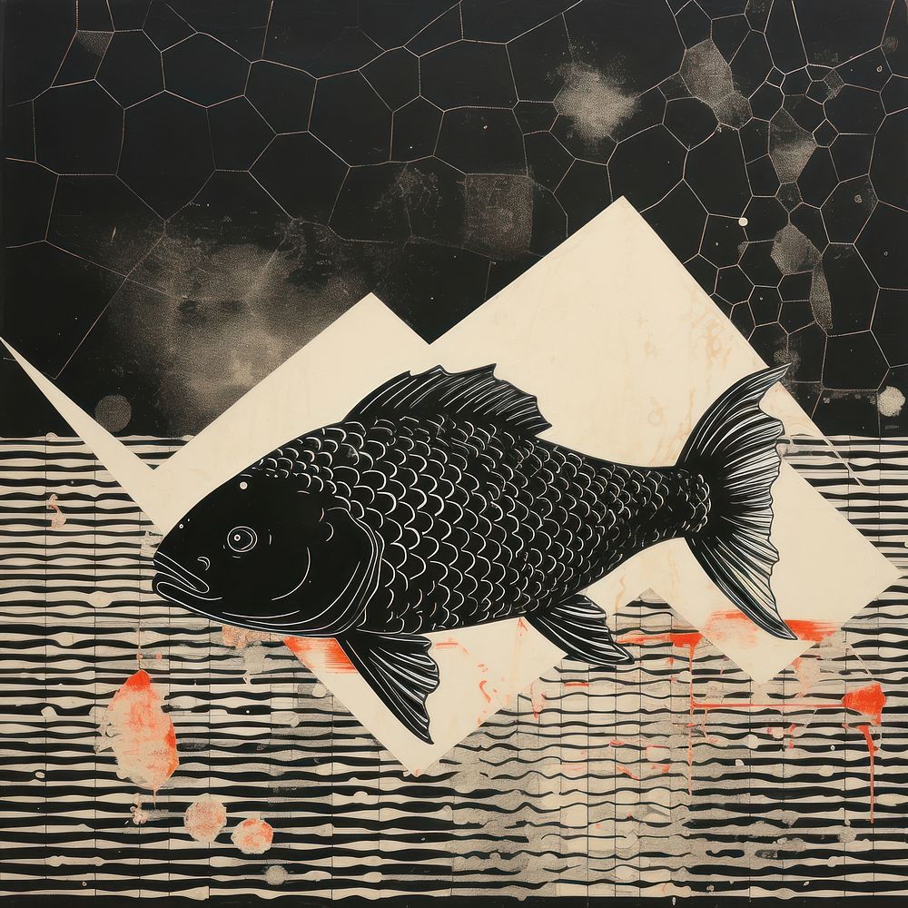 koi fish swimming sea geometric | Free Photo Illustration - rawpixel