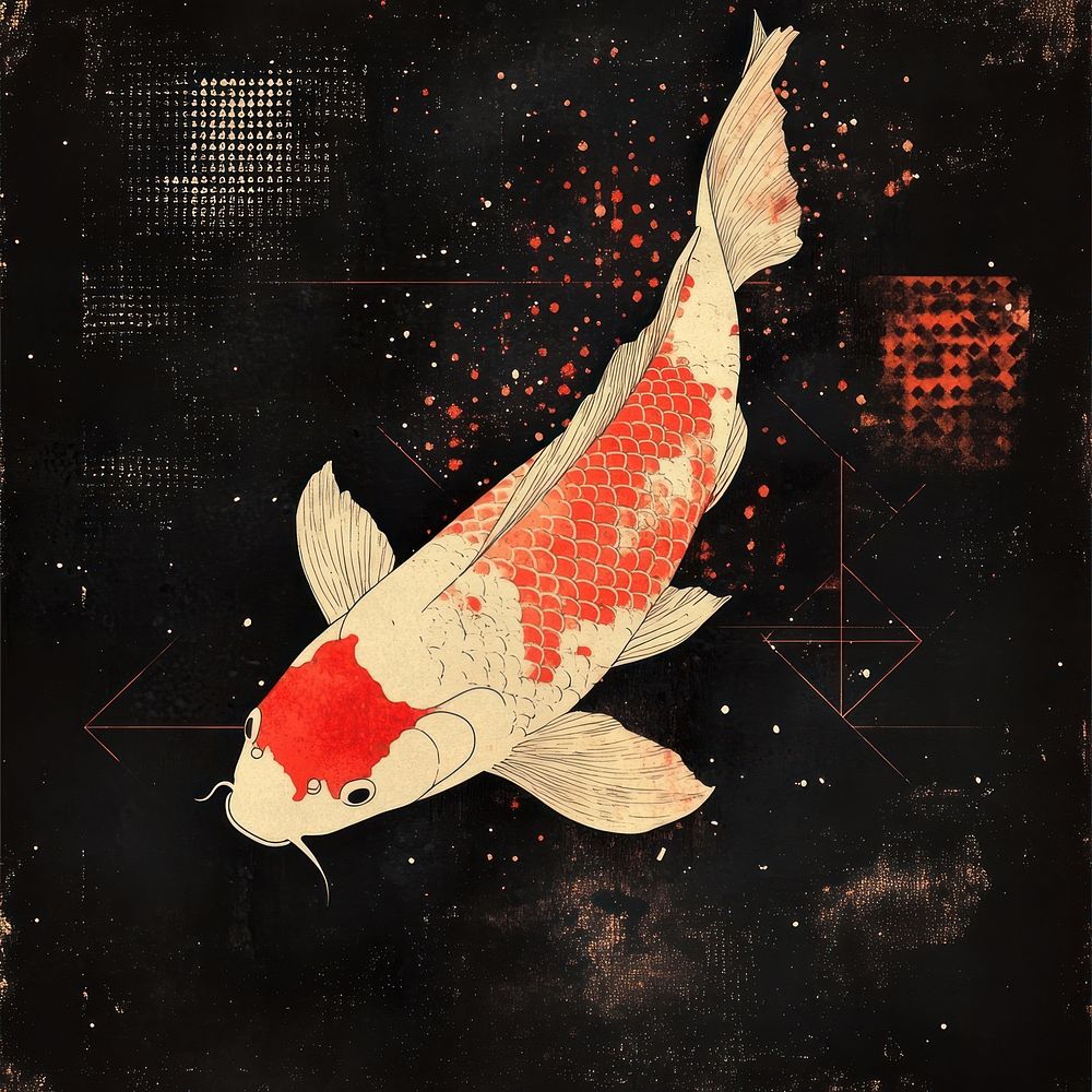 koi fish swimming sea geometric | Free Photo Illustration - rawpixel
