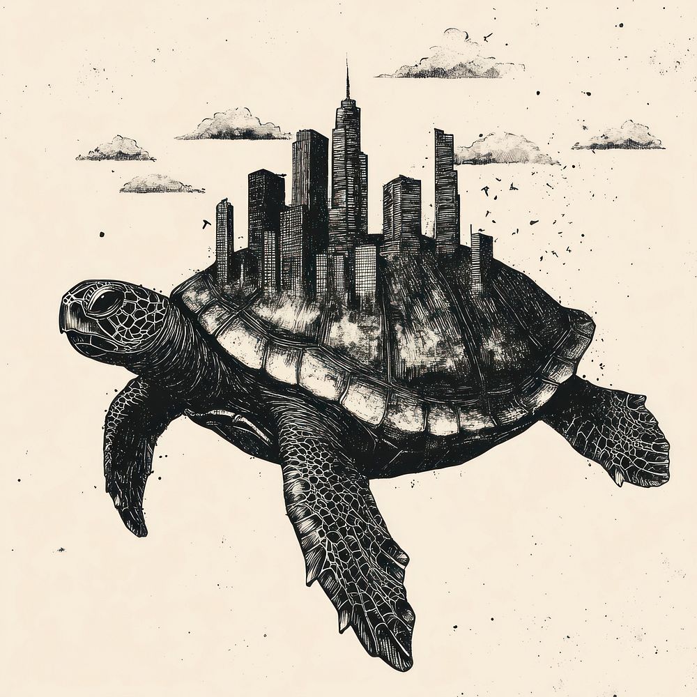 turtle city skyline its shell | Free Photo Illustration - rawpixel