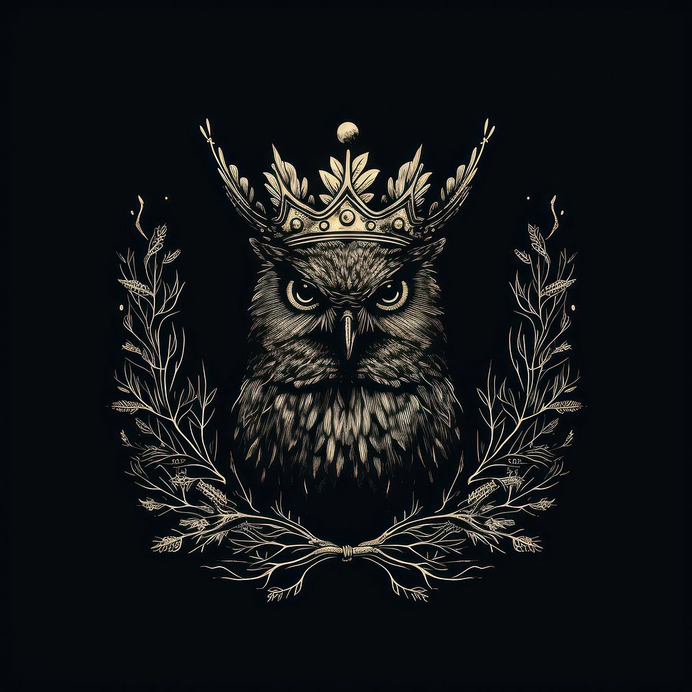 An owl crown leaves and | Free Photo Illustration - rawpixel