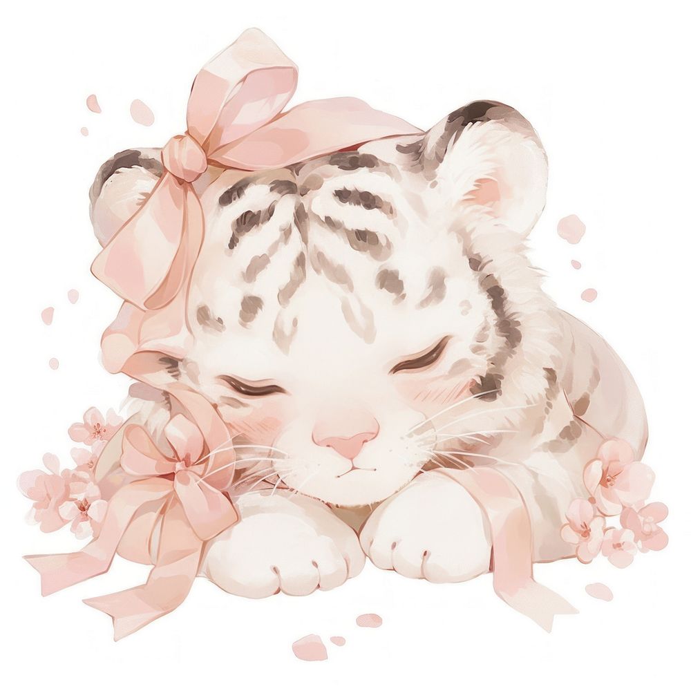 tiger tied ribbon art illustration | Free Photo Illustration - rawpixel