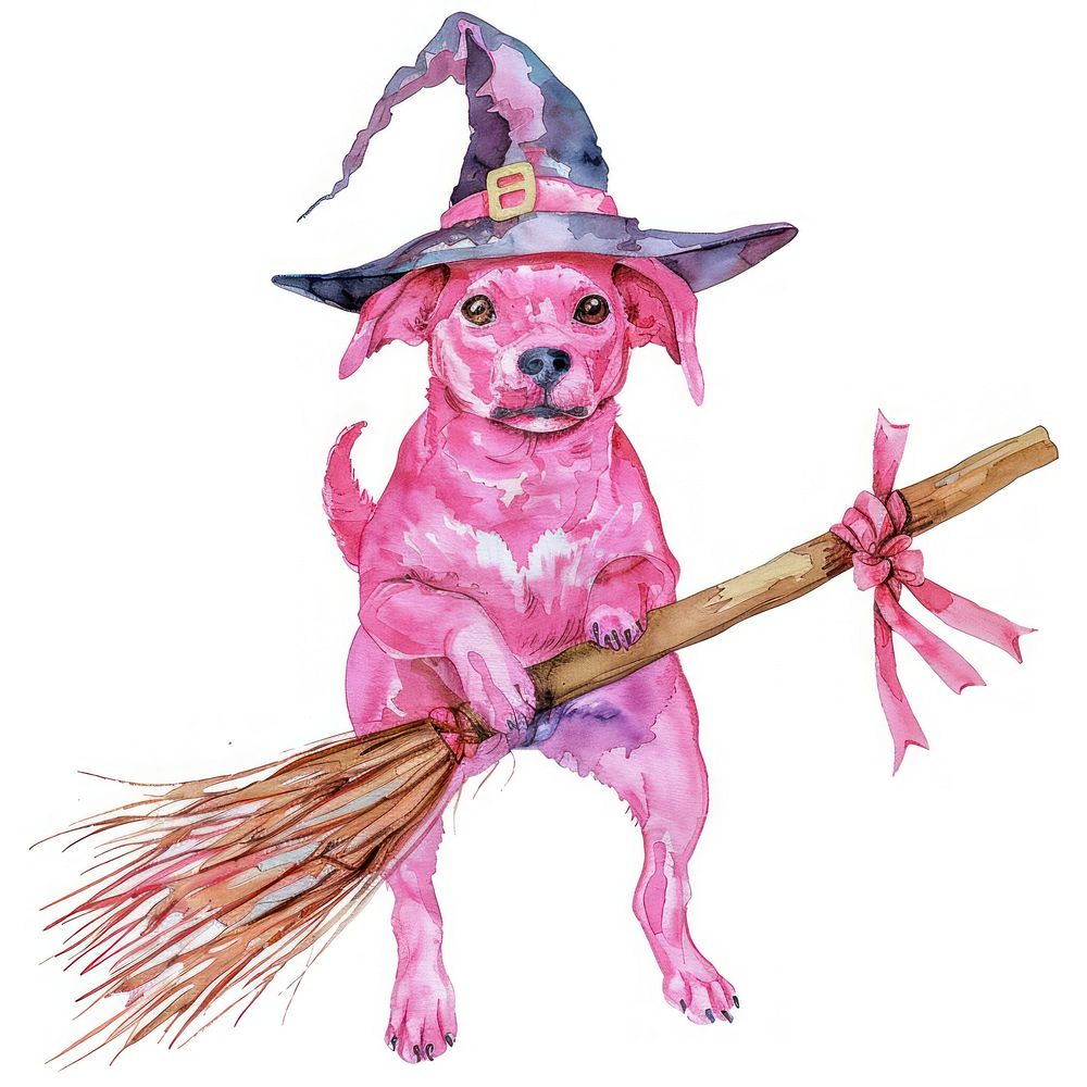 Broom dog illustration watercolor. | Free Photo Illustration - rawpixel