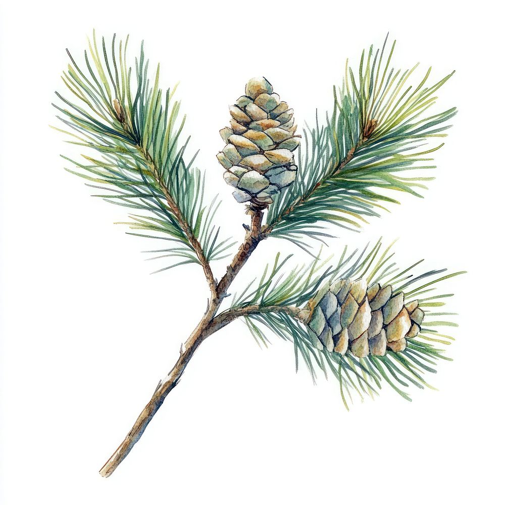 Pine branch illustration watercolor art. | Free Photo Illustration - rawpixel