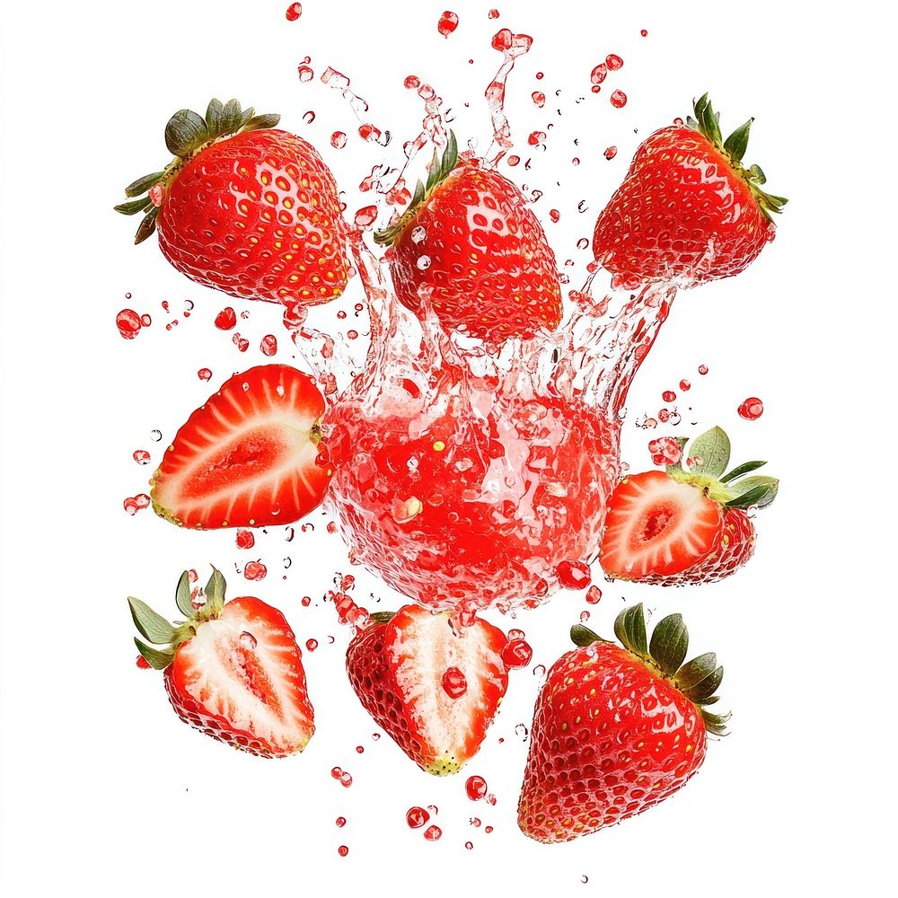Exploding strawberry pieces strawberries fruit | Free Photo - rawpixel