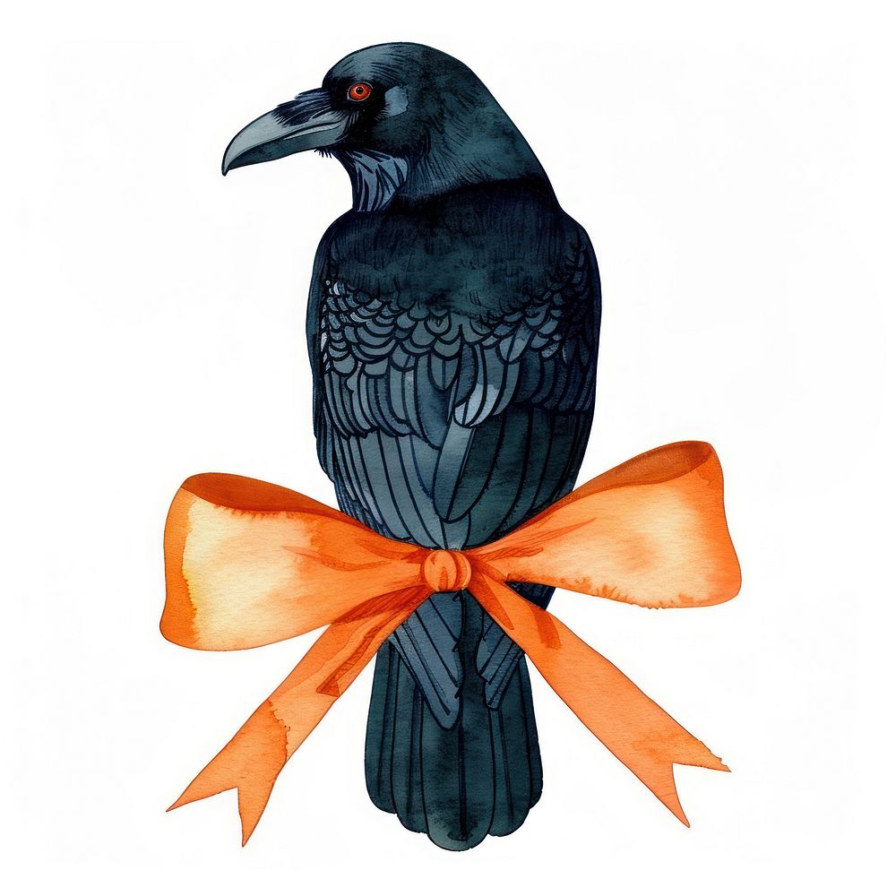 black raven illustration orange ribbon. | Free Photo Illustration ...