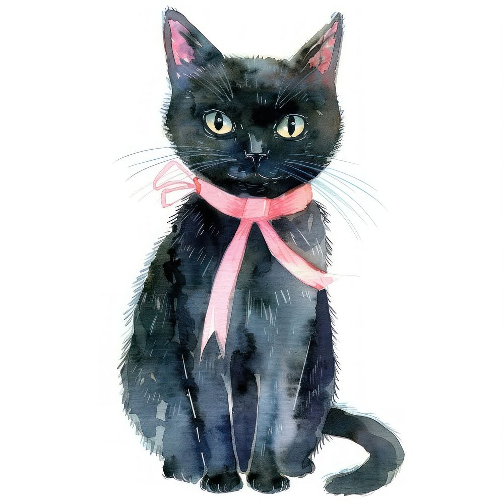 Cat pink ribbon neck illustration | Free Photo Illustration - rawpixel
