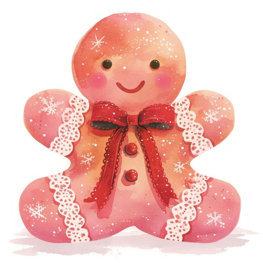 Pink gingerbread man watercolor christmas | Free Photo Illustration ...