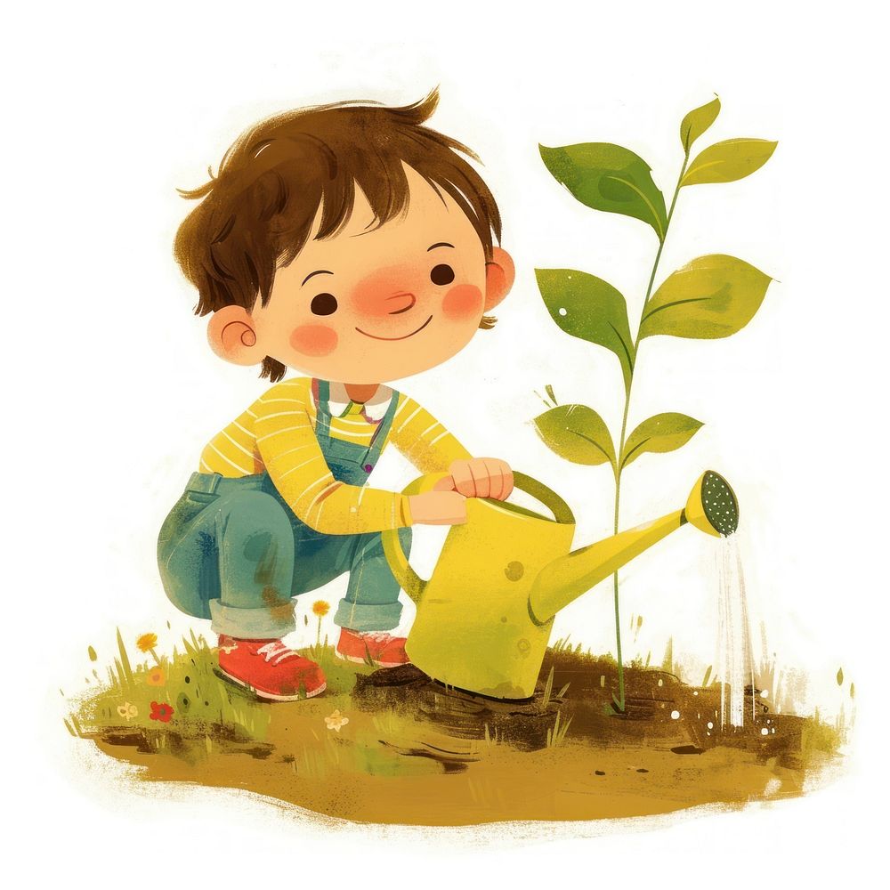 cute boy Watering plant art | Free Photo Illustration - rawpixel