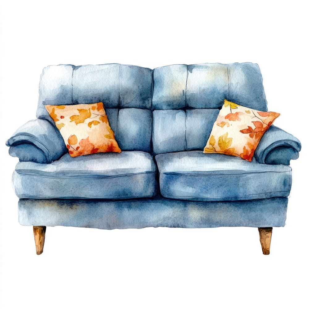 Blue Autumn sofa illustration watercolor | Free Photo Illustration ...
