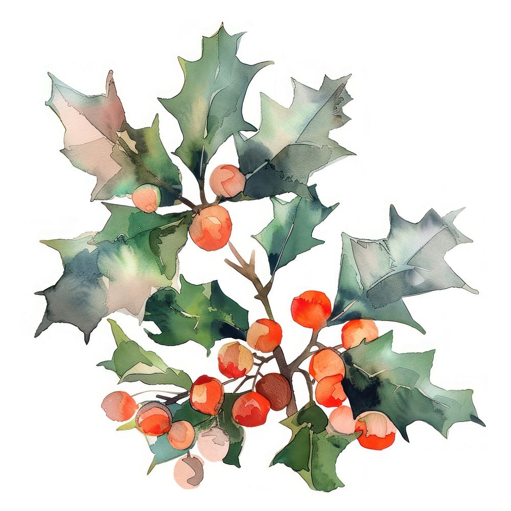 Holly art illustration watercolor. | Free Photo Illustration - rawpixel