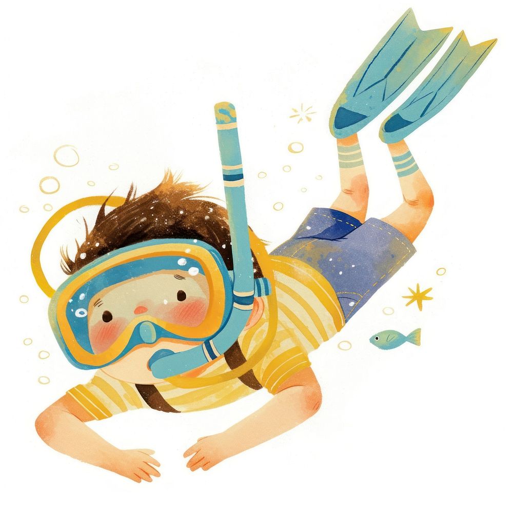 cute boy wearing snorkeling water | Free Photo Illustration - rawpixel
