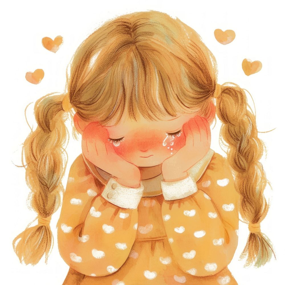 cute girl crying child illustration | Free Photo Illustration - rawpixel