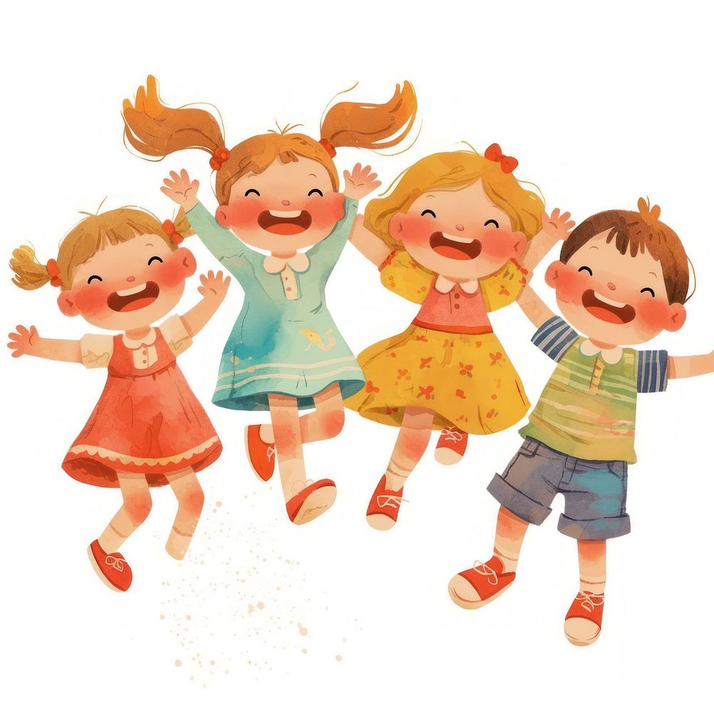 cute four kids jumping together | Free Photo Illustration - rawpixel