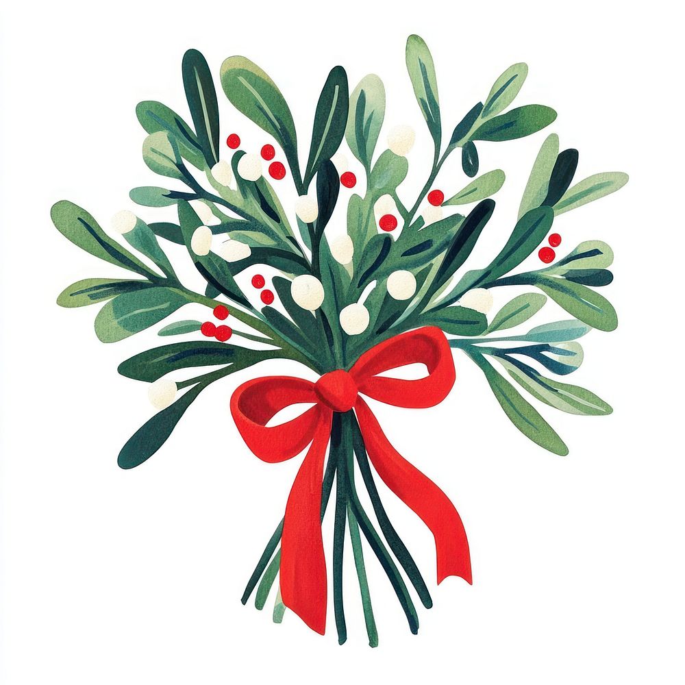 Mistletoe bouquet art illustration ribbon. | Free Photo Illustration ...