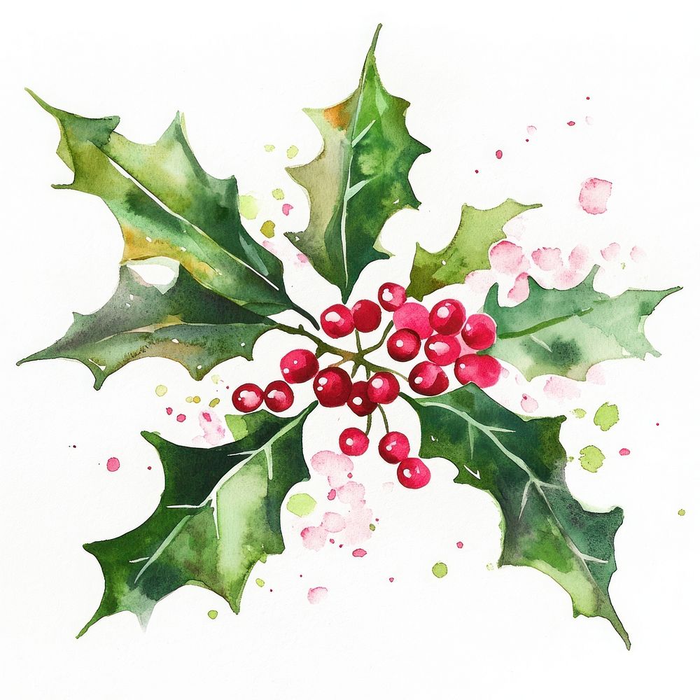 Holly art watercolor nature. | Free Photo Illustration - rawpixel