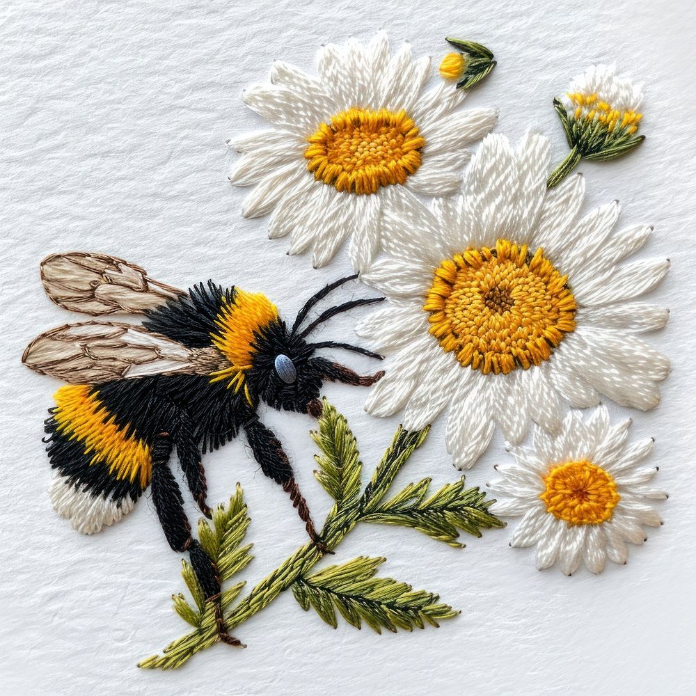 Bee daisy bee embroidery pattern | Free Photo - rawpixel