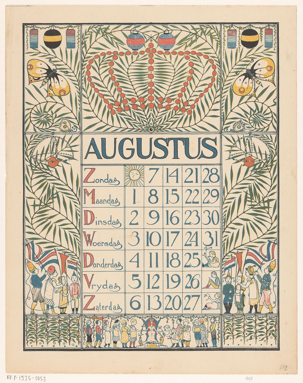 Kalender voor augustus 1898 (1897) | Free Photo Illustration - rawpixel