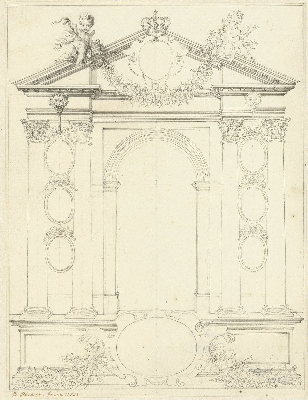 Ereboog met putti en guirlandes | Free Photo Illustration - rawpixel