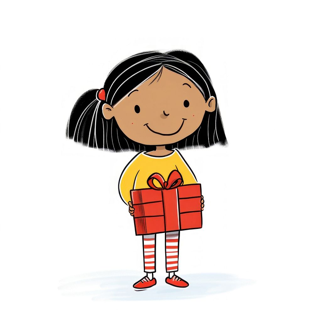 Girl holding gift cartoon drawing | Premium Photo Illustration - rawpixel