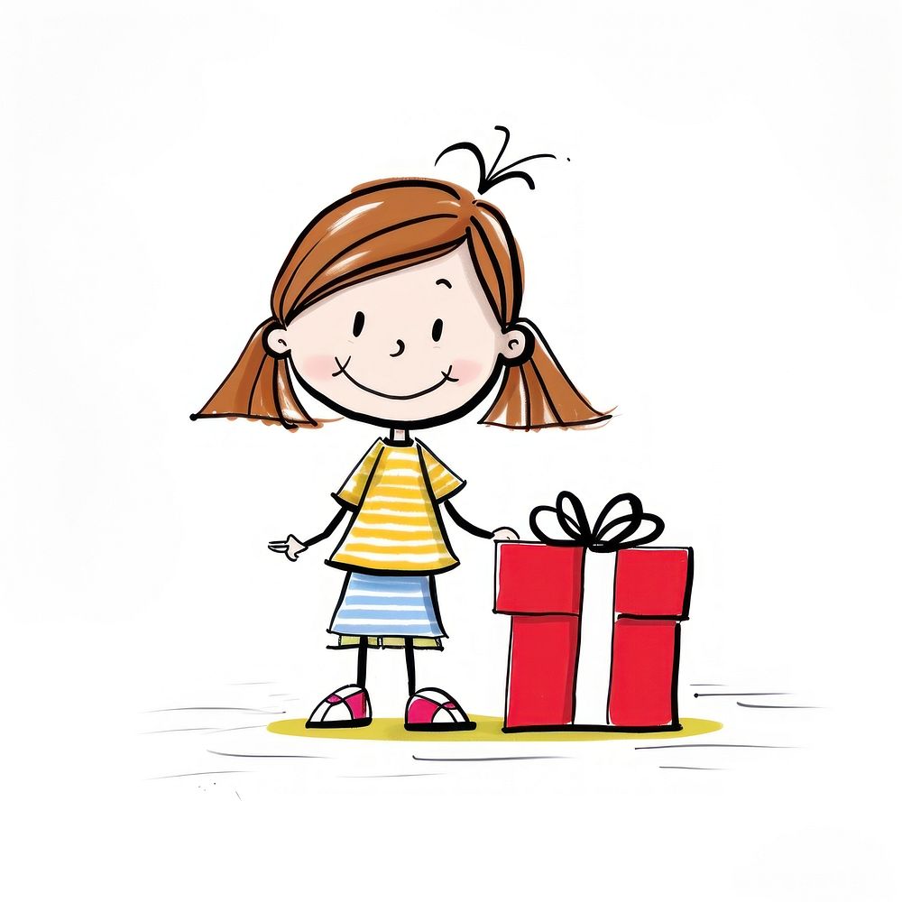 Girl holding gift cartoon drawing | Premium Photo Illustration - rawpixel