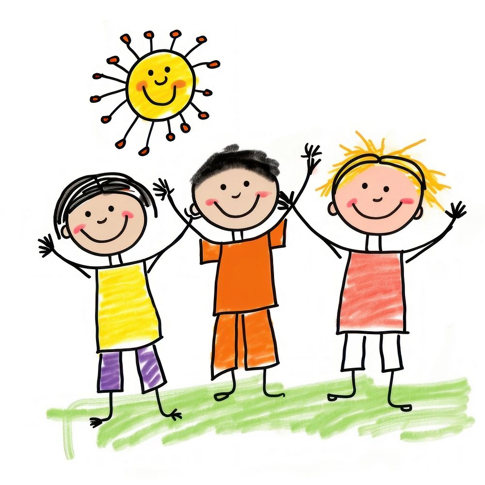 Happy kids drawing cartoon sketch. | Premium Photo Illustration - rawpixel