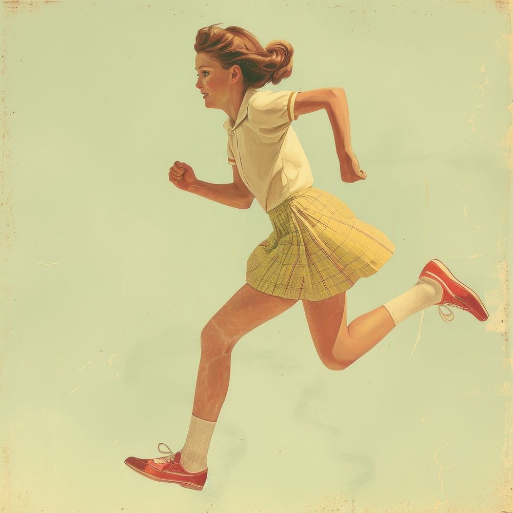 Vintage illustration girl running art | Premium Photo Illustration ...