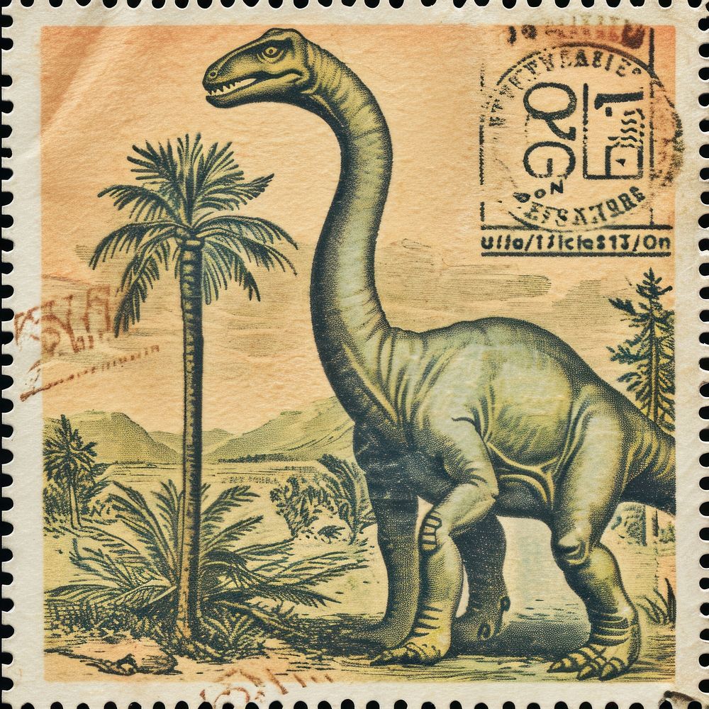 Vintage postage stamp dinosaur representation | Free Photo Illustration - rawpixel