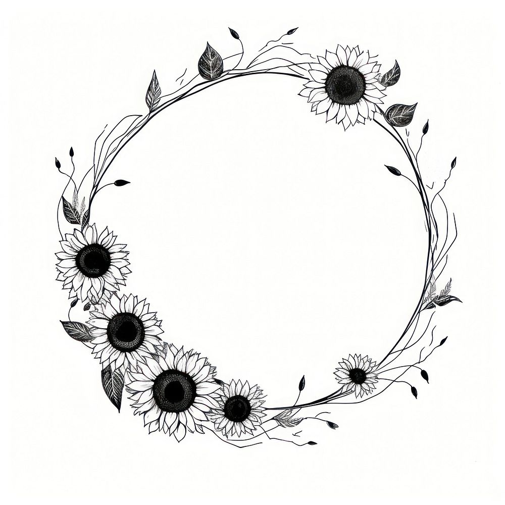 Stroke outline sunflowers frame pattern | Premium Photo Illustration - rawpixel