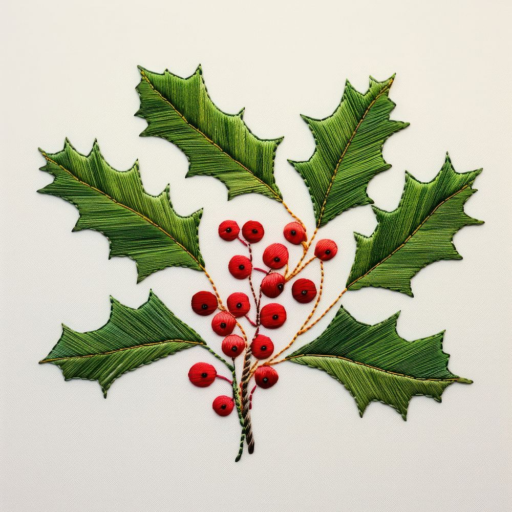 Holly embroidery style pattern plant | Free Photo - rawpixel