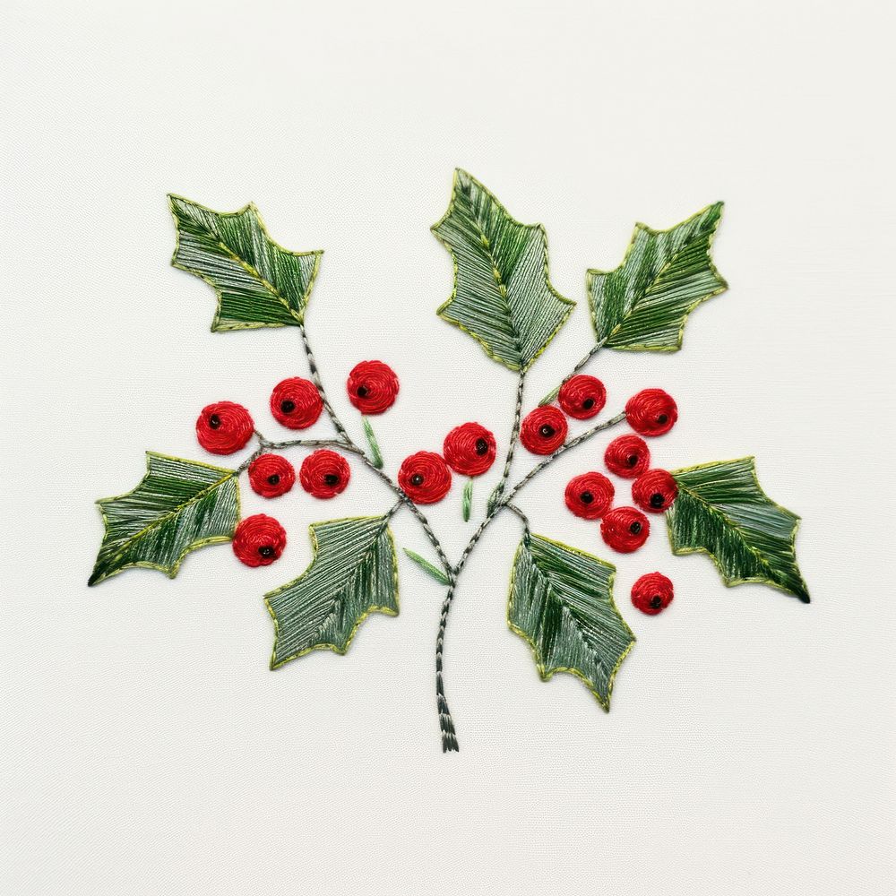 Holly embroidery style pattern plant | Premium Photo - rawpixel