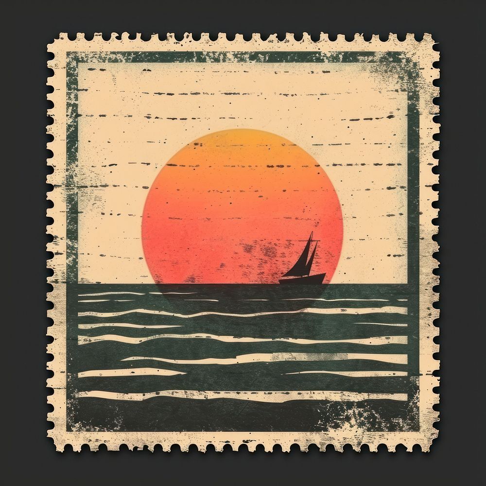 Vintage postage stamp sunset outdoors | Free Photo Illustration - rawpixel