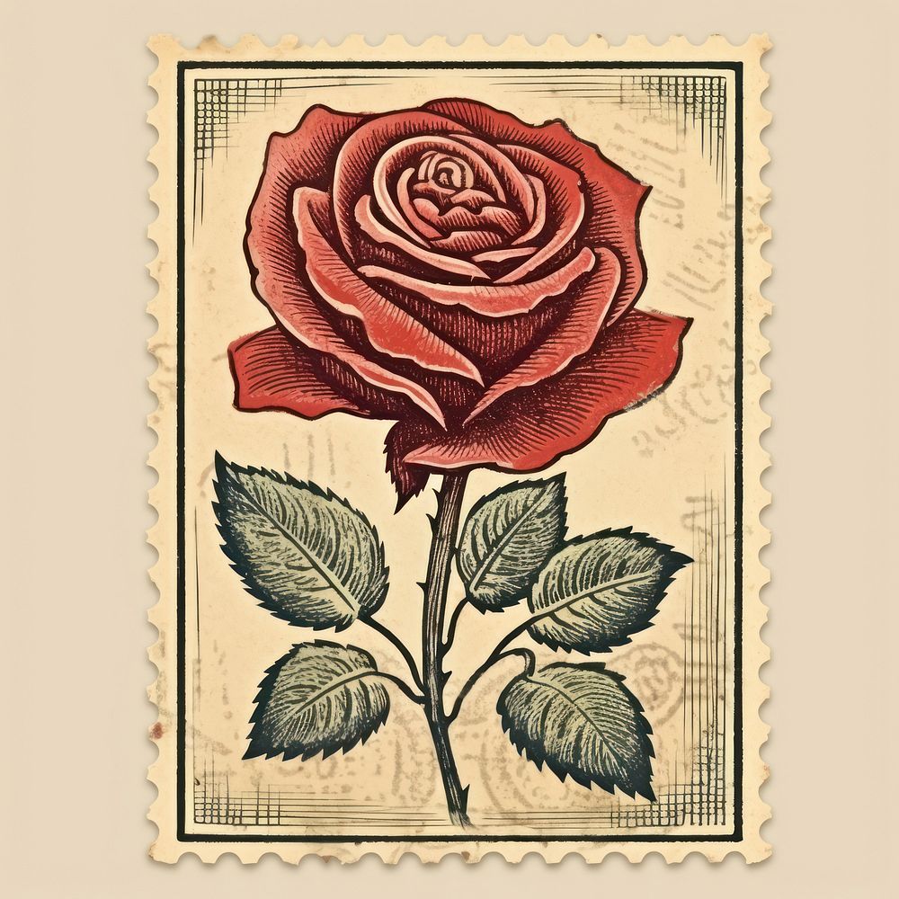 Vintage stamp rose flower plant. | Free Photo Illustration - rawpixel