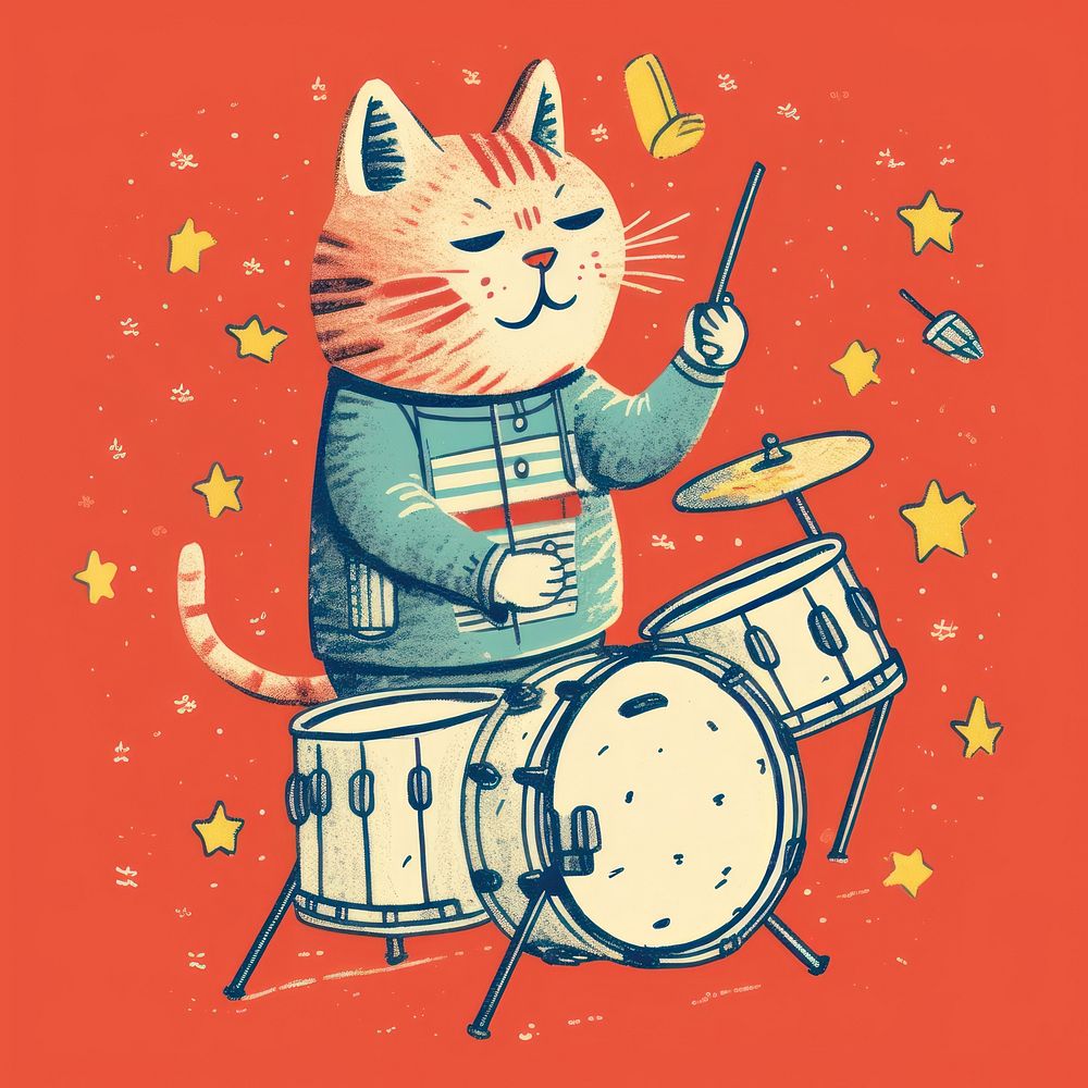 Cat playing drum drums percussion | Free Photo Illustration - rawpixel