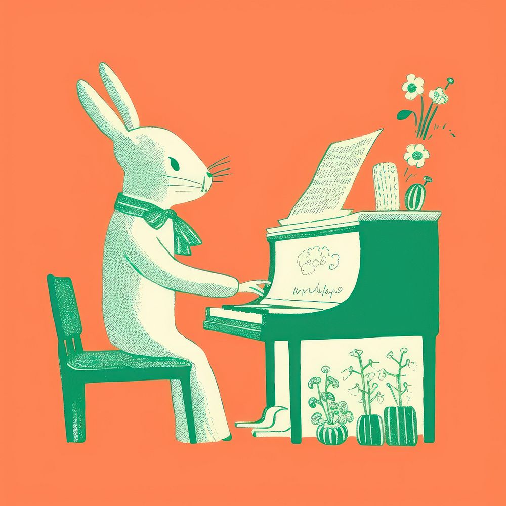 Rabbit playing piano keyboard pianist | Free Photo Illustration - rawpixel