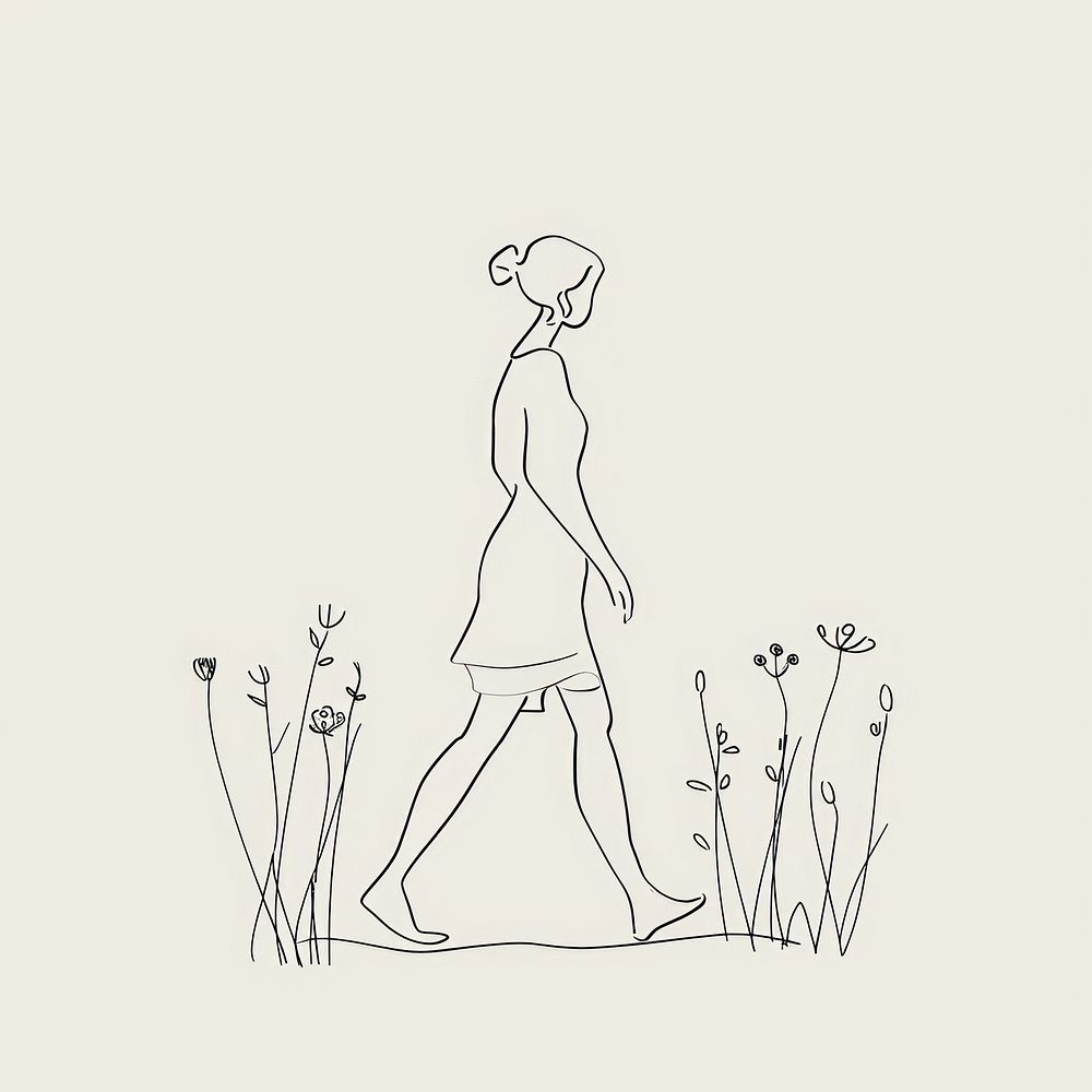 Line art woman walking drawing | Premium Photo Illustration - rawpixel