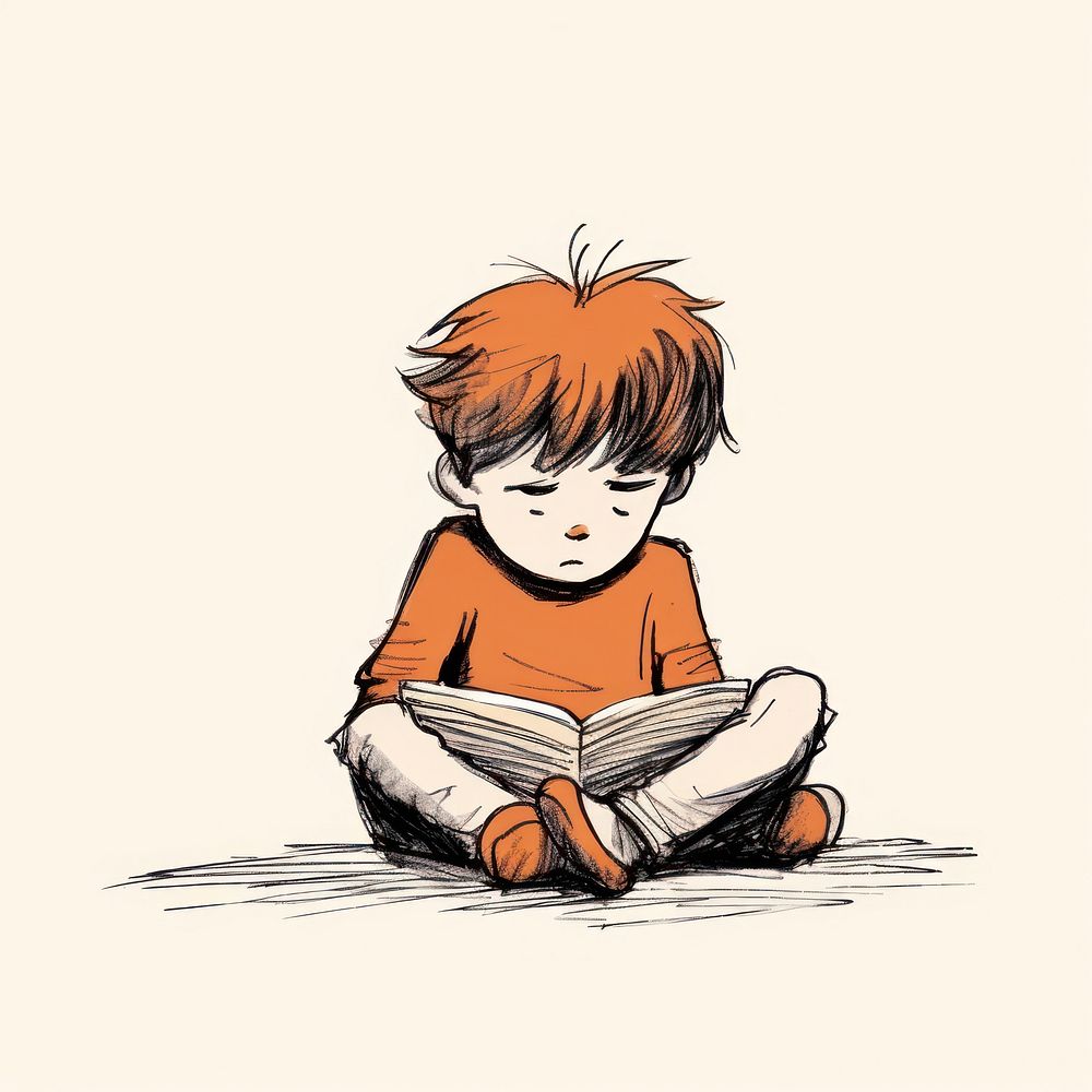 Boy reading book sketch drawing | Premium Photo Illustration - rawpixel