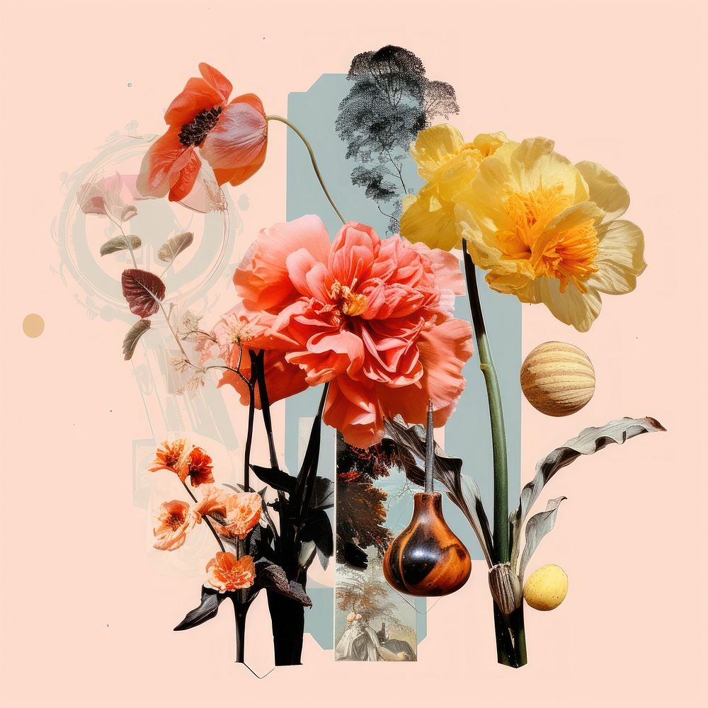 Abstract flowers collage art painting | Premium Photo Illustration ...