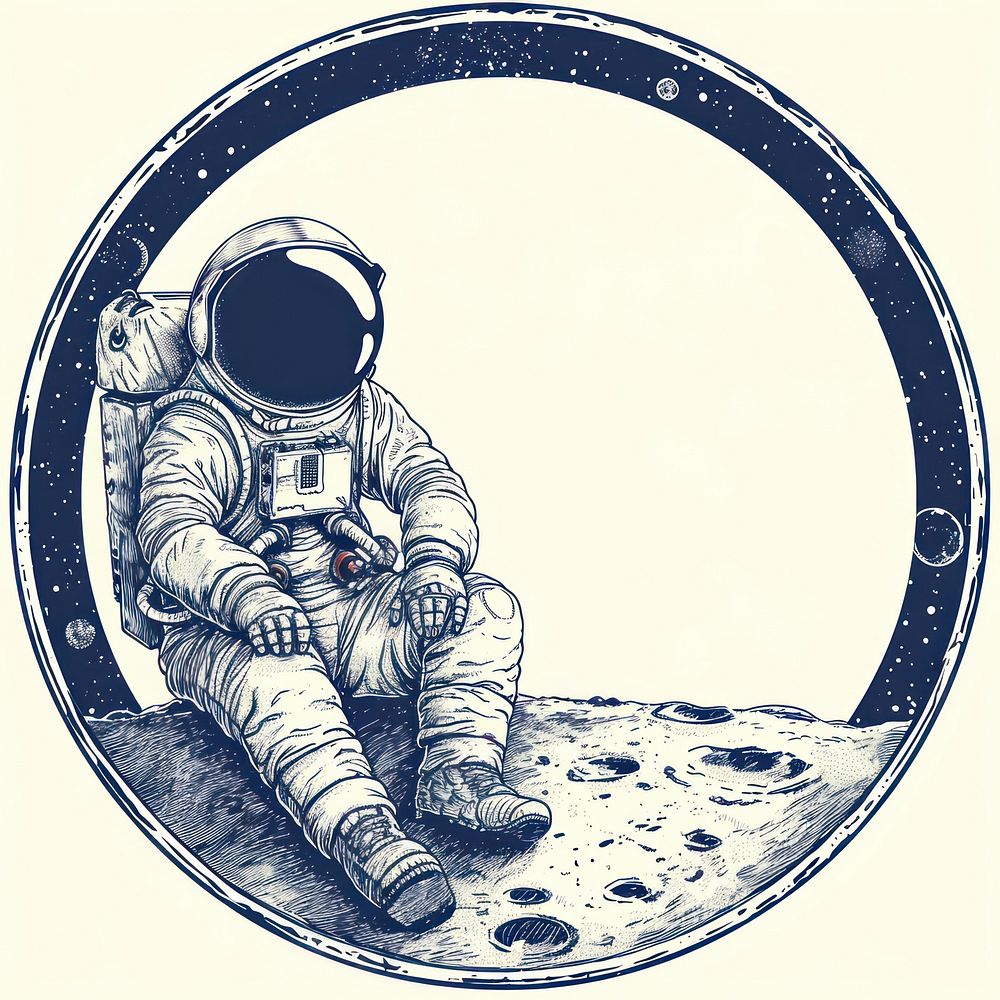Circle frame astronaut and moon | Free Photo Illustration - rawpixel