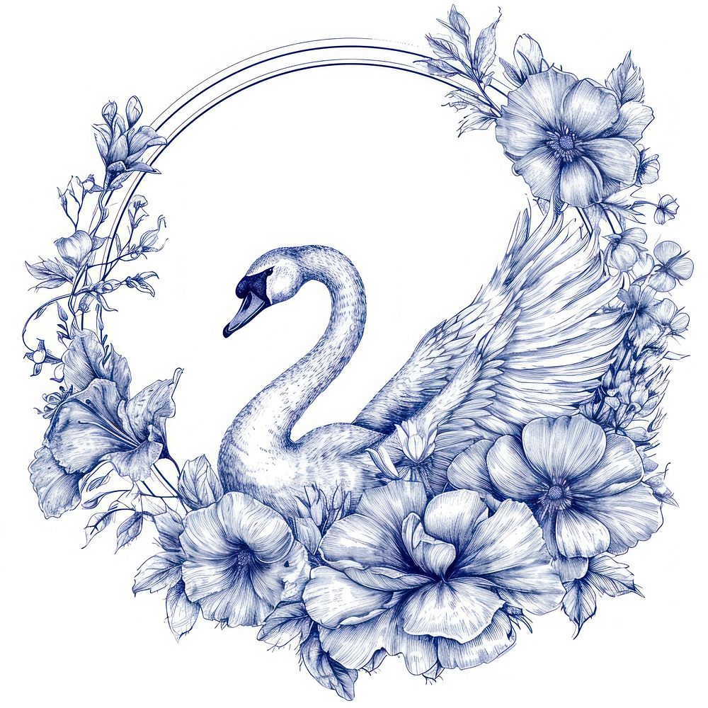 Circle frame swan and flower | Premium Photo Illustration - rawpixel