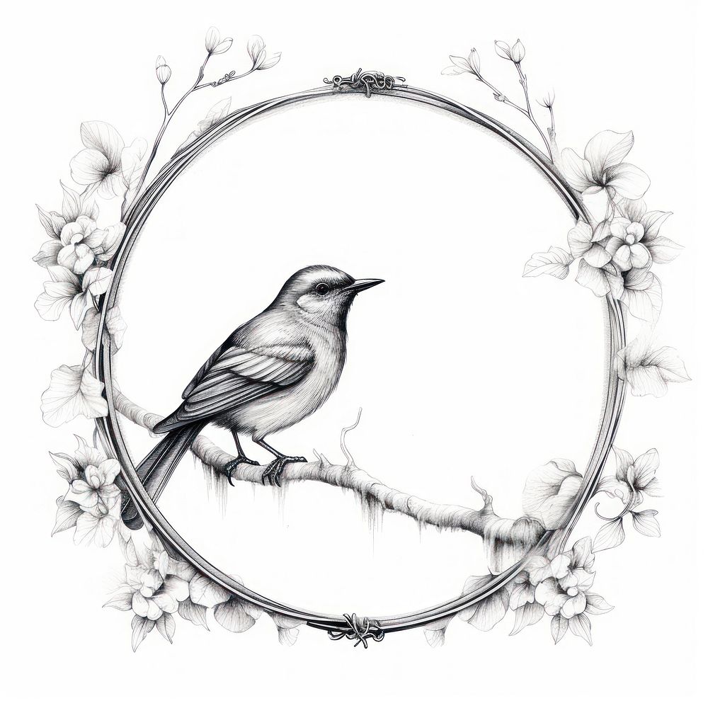 Circle frame bird drawing sketch | Free Photo Illustration - rawpixel