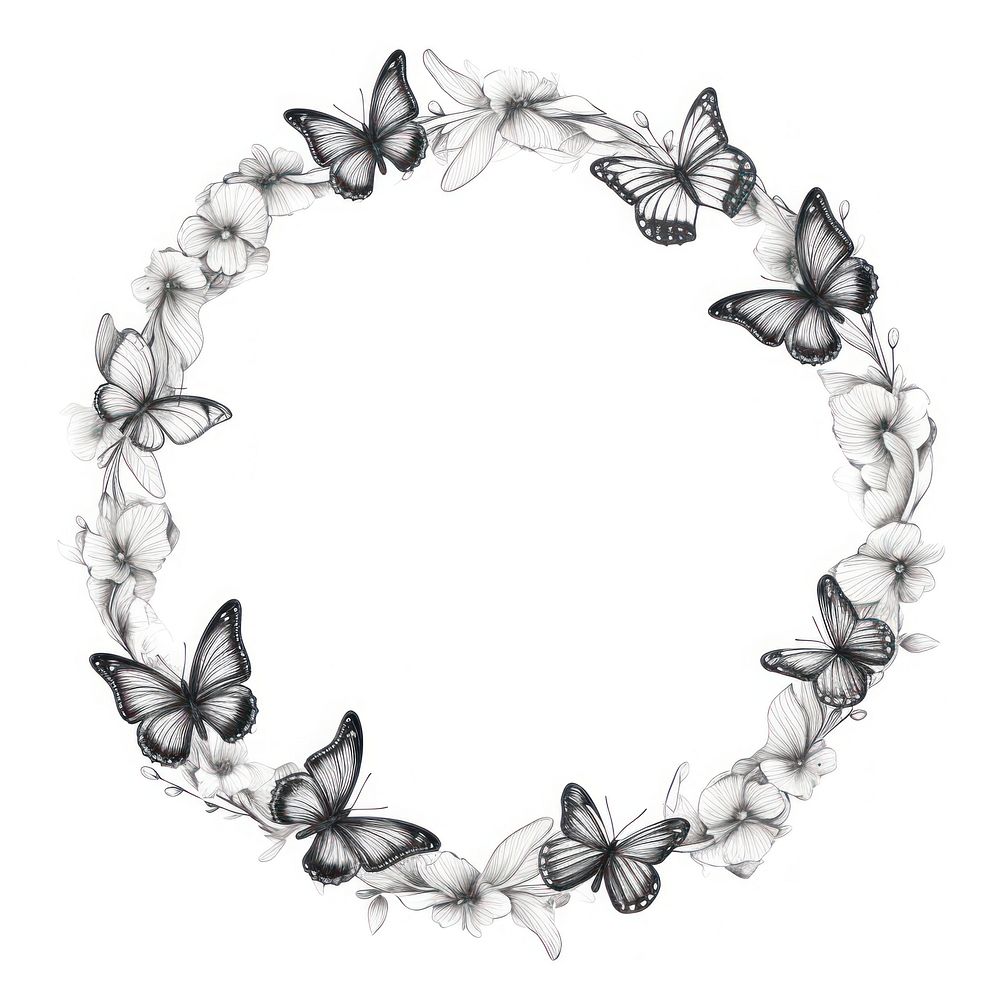 Circle frame butterflies drawing sketch | Free Photo Illustration ...