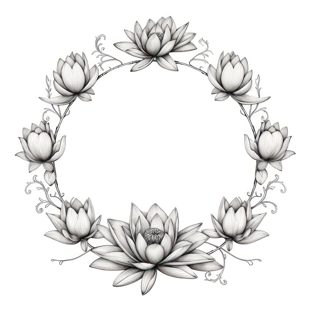 Circle frame lotus drawing sketch | Free Photo Illustration - rawpixel
