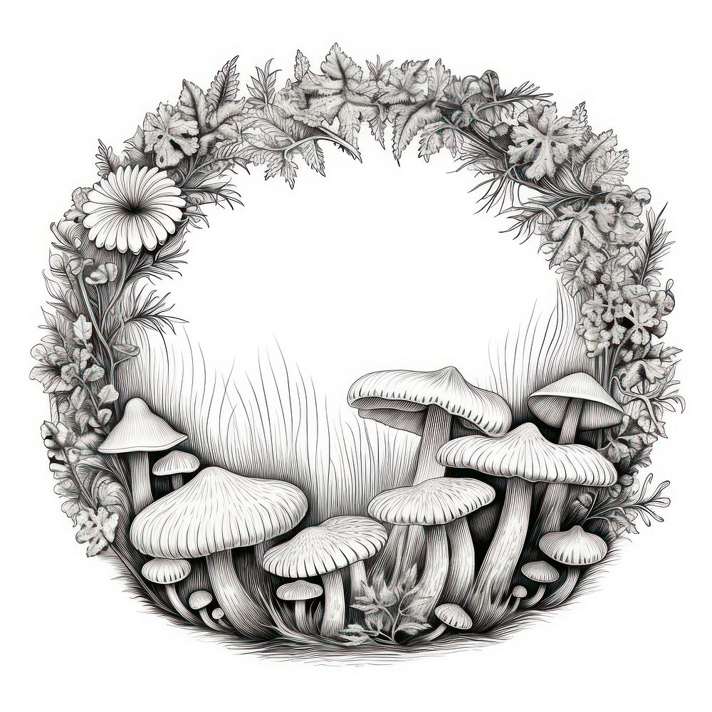 Circle frame mushroom drawing sketch | Free Photo Illustration - rawpixel