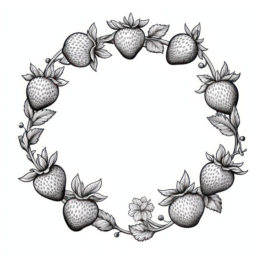 Circle frame strawberry drawing sketch | Free Photo Illustration - rawpixel