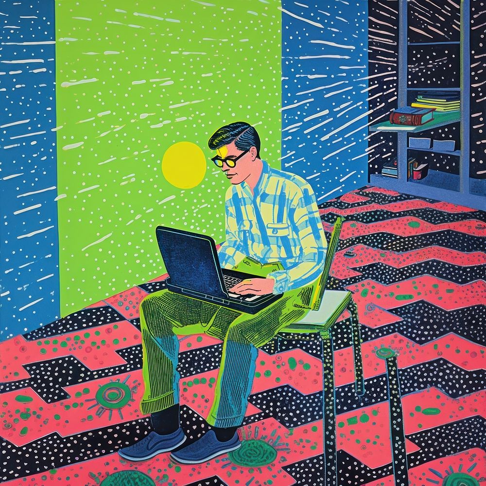 Comic teen man typing his | Free Photo Illustration - rawpixel