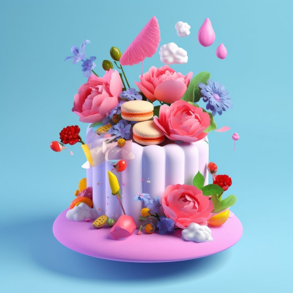 3d Surreal cake flowers dessert | Free Photo Illustration - rawpixel