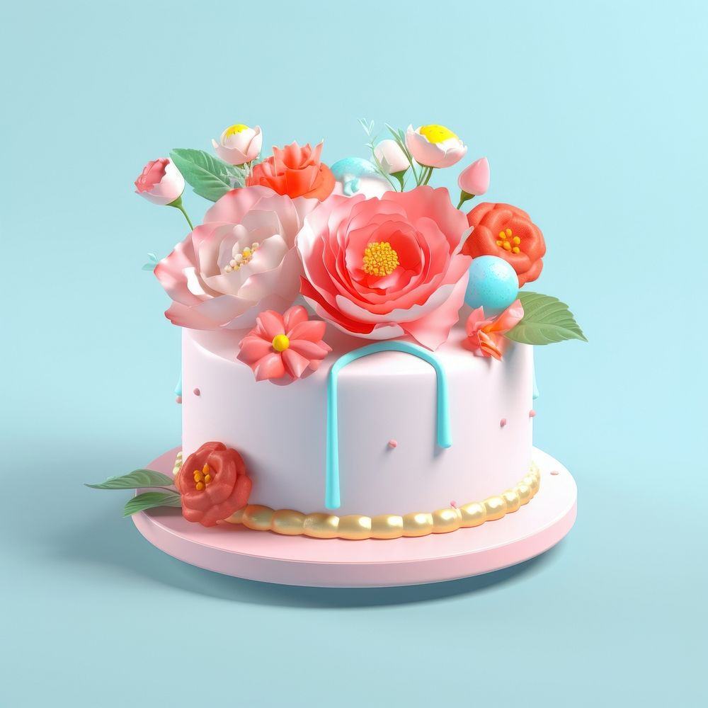3d Surreal cake flowers dessert | Free Photo Illustration - rawpixel